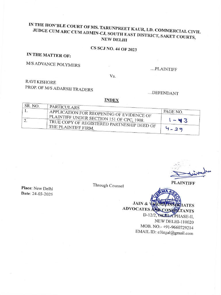Application to Reopen Evidence in CPC | PDF | Affidavit | Public Law