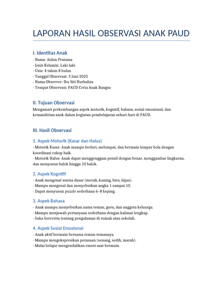 Laporan Observasi Aidan | PDF
