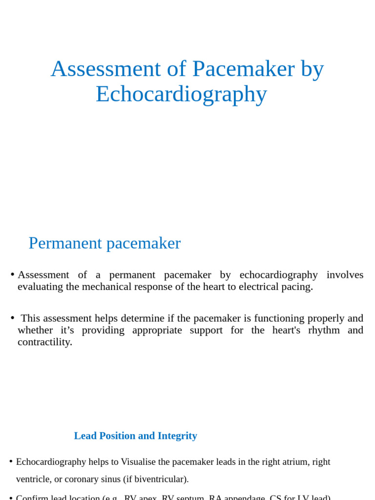 Assessment of Pacemaker by Echocardiography. | PDF | Artificial Cardiac ...