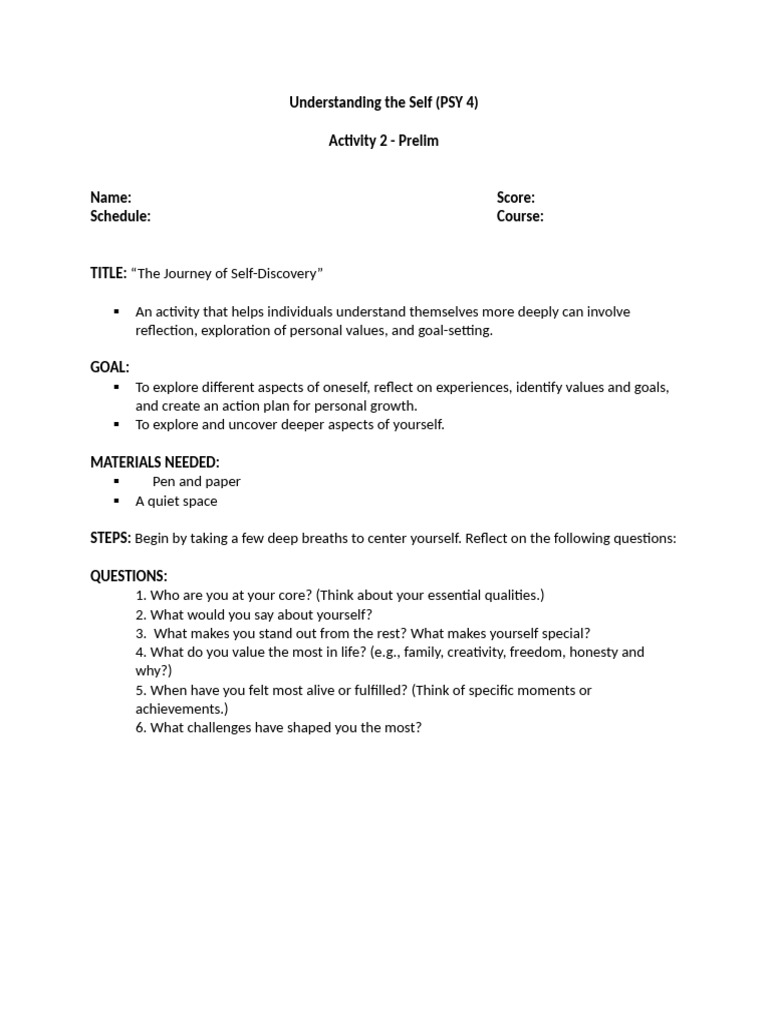Understanding The Self ACTIVITY 1 | PDF