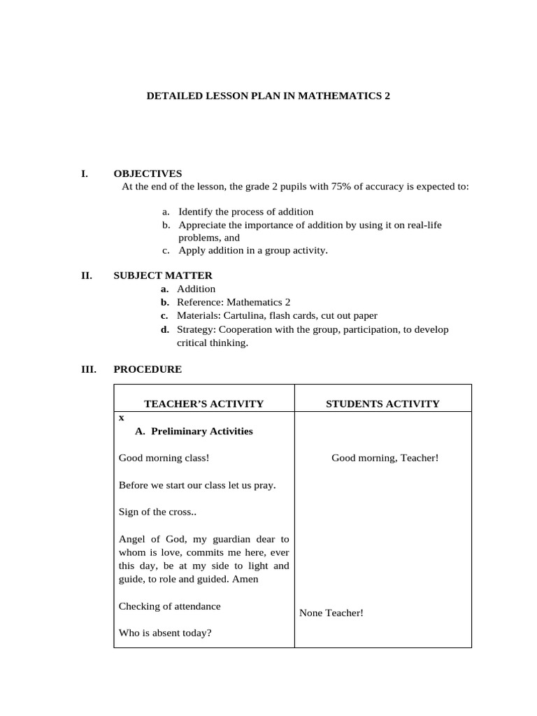 Detailed Lesson Plan 3 | PDF | Lesson Plan | Mathematics