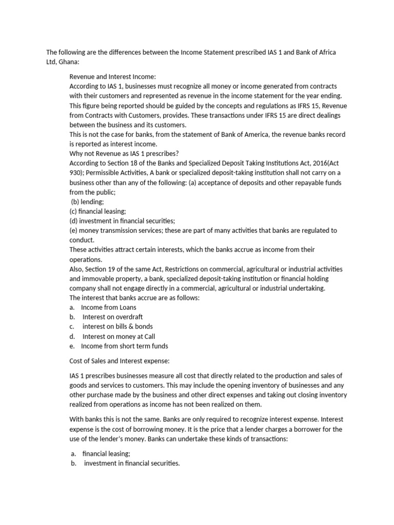 Differences Between Income Statement of Banks and IAS 1 | PDF | Banks ...