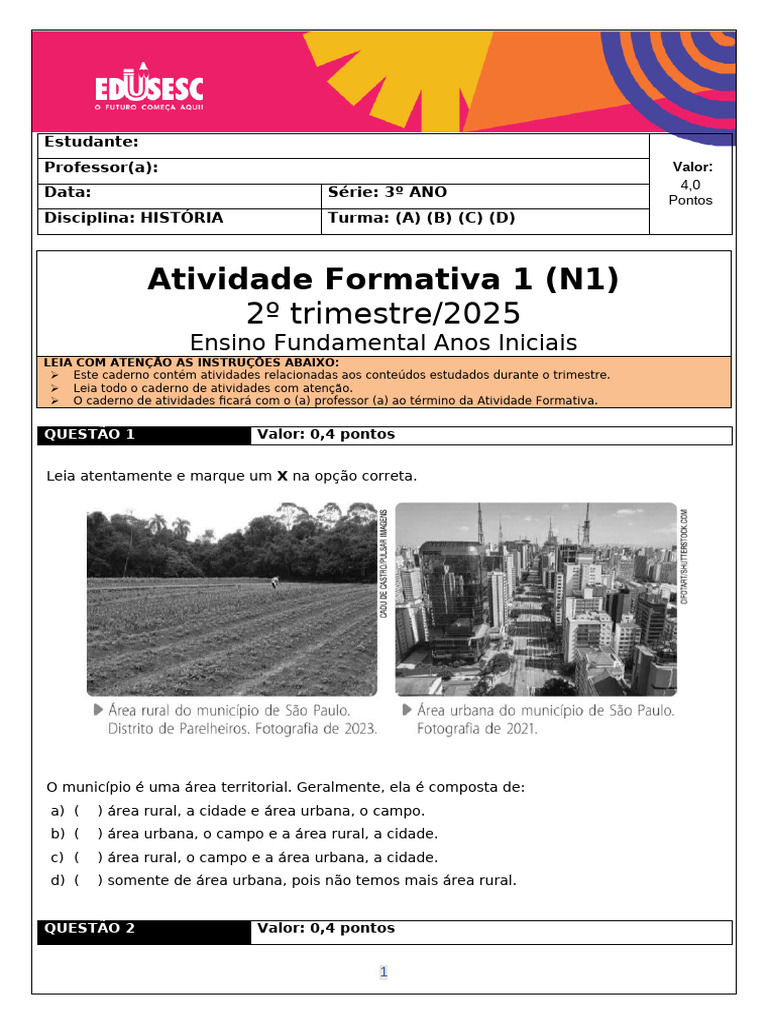 Atividade Formativa n1 - História 3º Ano | PDF | Brasil | Portugal