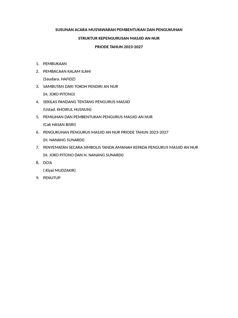 SUSUNAN ACARA PENGUKUHAN | PDF