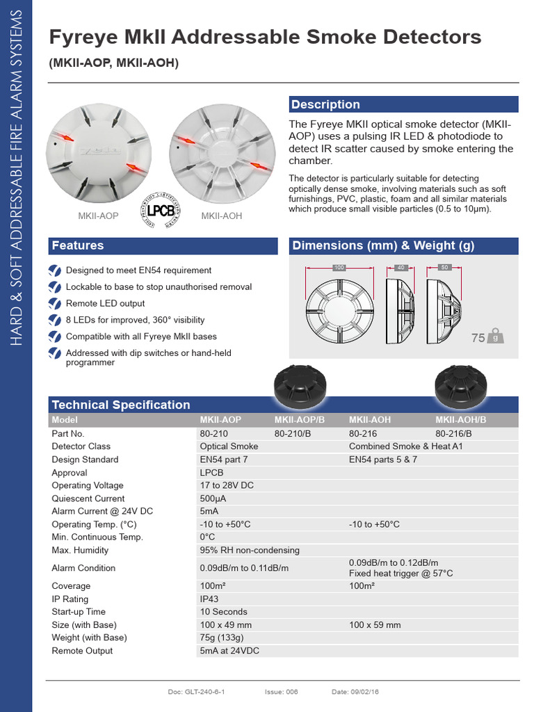 MKII Addressable Detectors | PDF | Smoke | Electrical Engineering