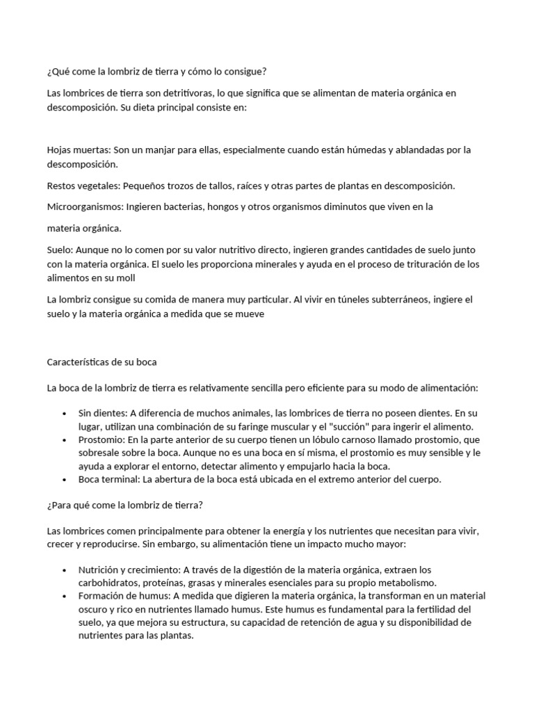 Lombris de Tierra Biologia | PDF | Digestión | Boca