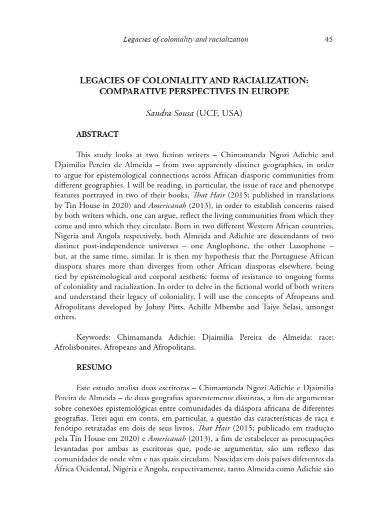 LEGACIES OF COLONIALITY AND RACIALIZATION: COMPARATIVE PERSPECTIVES IN ...