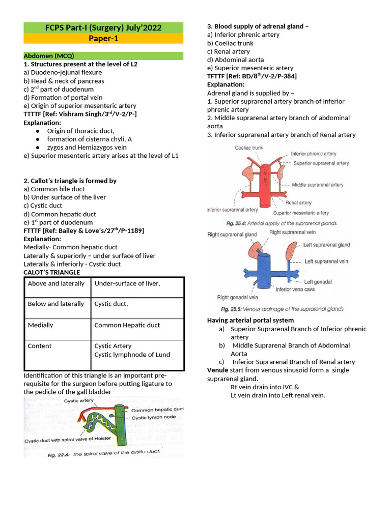 BCPS July'22 Surgery Paper – 1 | PDF | Liver | Vein