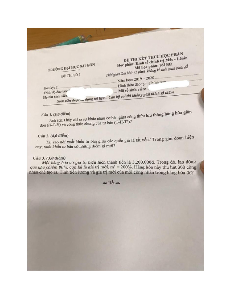 Đề thi KTCT | PDF