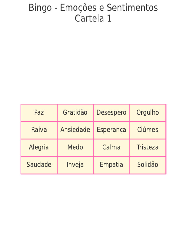 Bingo Emocoes Sentimentos Colorido | PDF