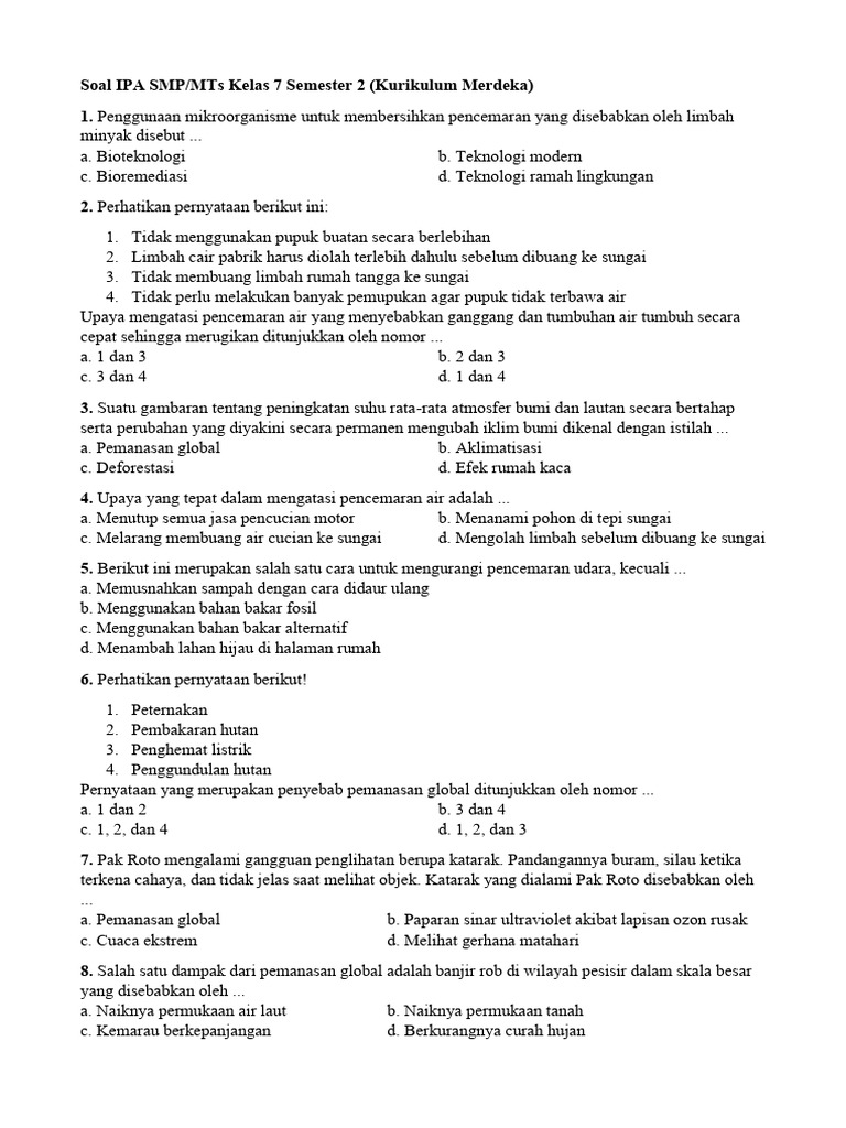 Soal UAS IPA SMP Kelas 7 Sems 2 Kurikulum Merdeka | PDF