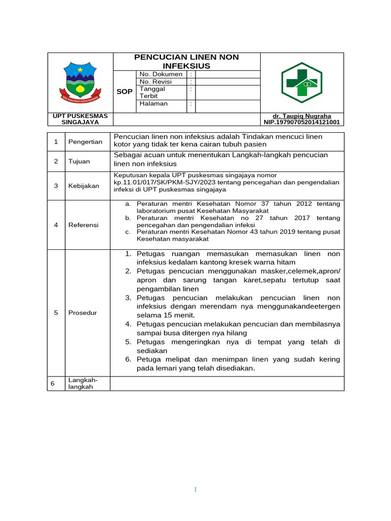Pencucian Linen Non Infeksius | PDF