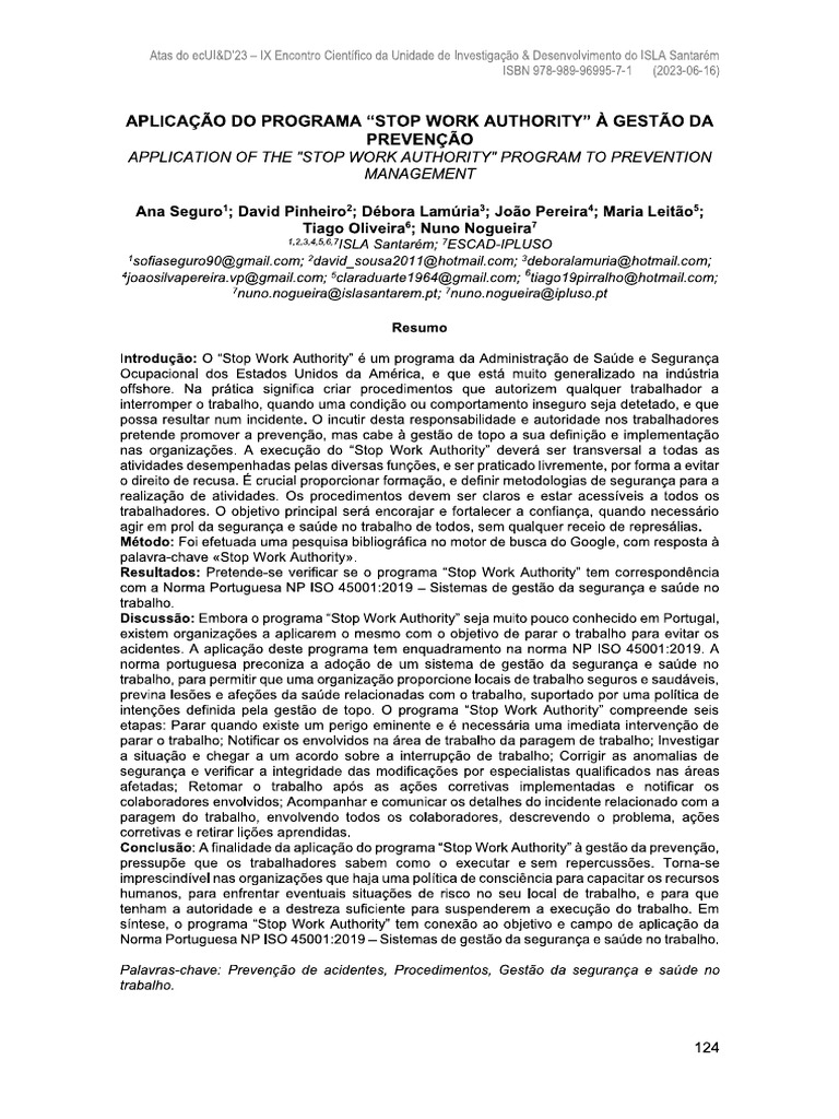 Abstract - Aplicacao Do Programa Stop Work Authority A Gestao Da ...