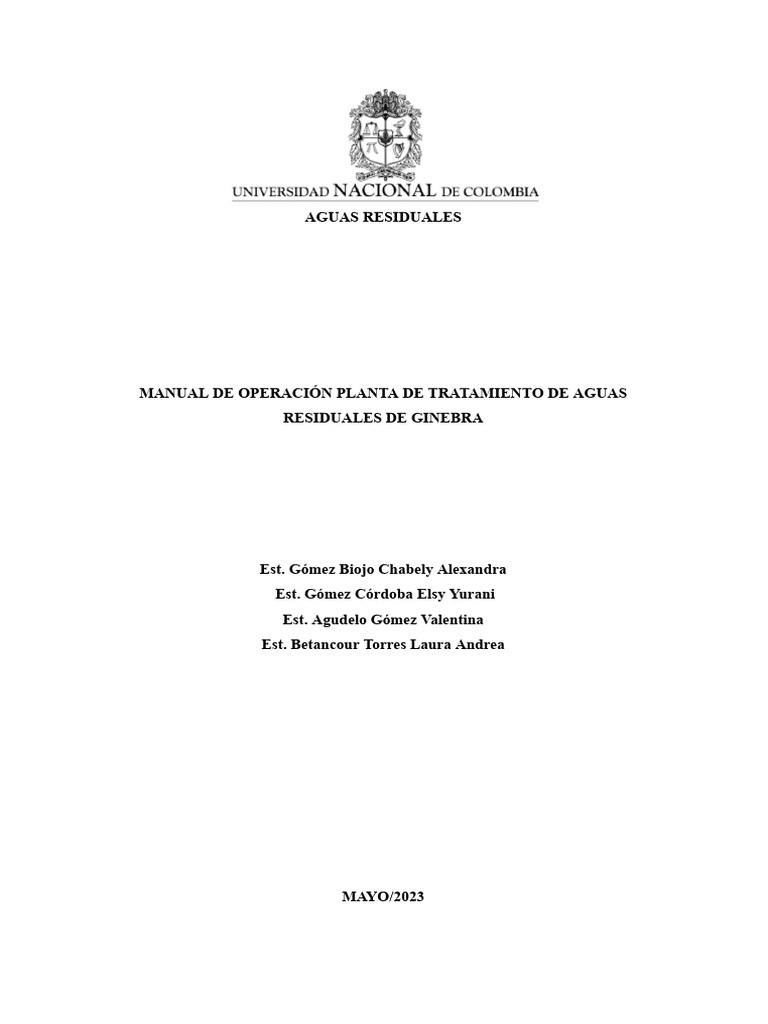 Manual de Operación PTAR GINEBRA | PDF | Tratamiento de aguas residuales | Agua