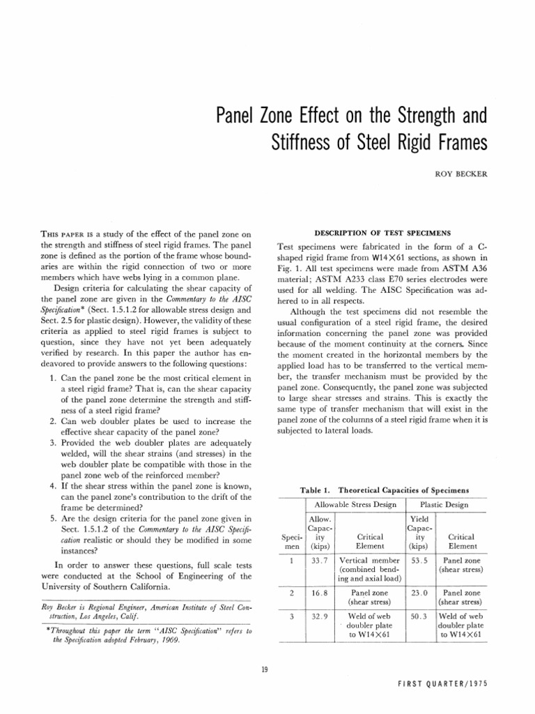 Panel Zone Effect On The Strength and Stiffness of Steel Rigid Frames ...