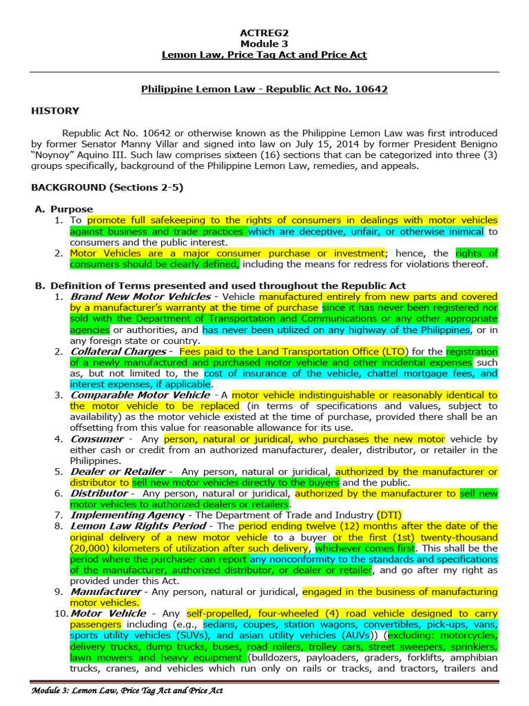 Philippine Lemon Law Overview and Rights | PDF | Mediation