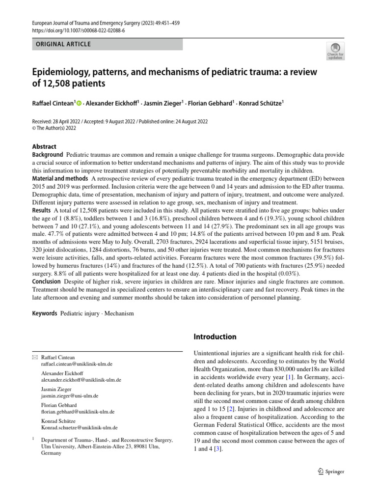 Pediatric Trauma Patterns and Epidemiology | PDF | Burn | Injury