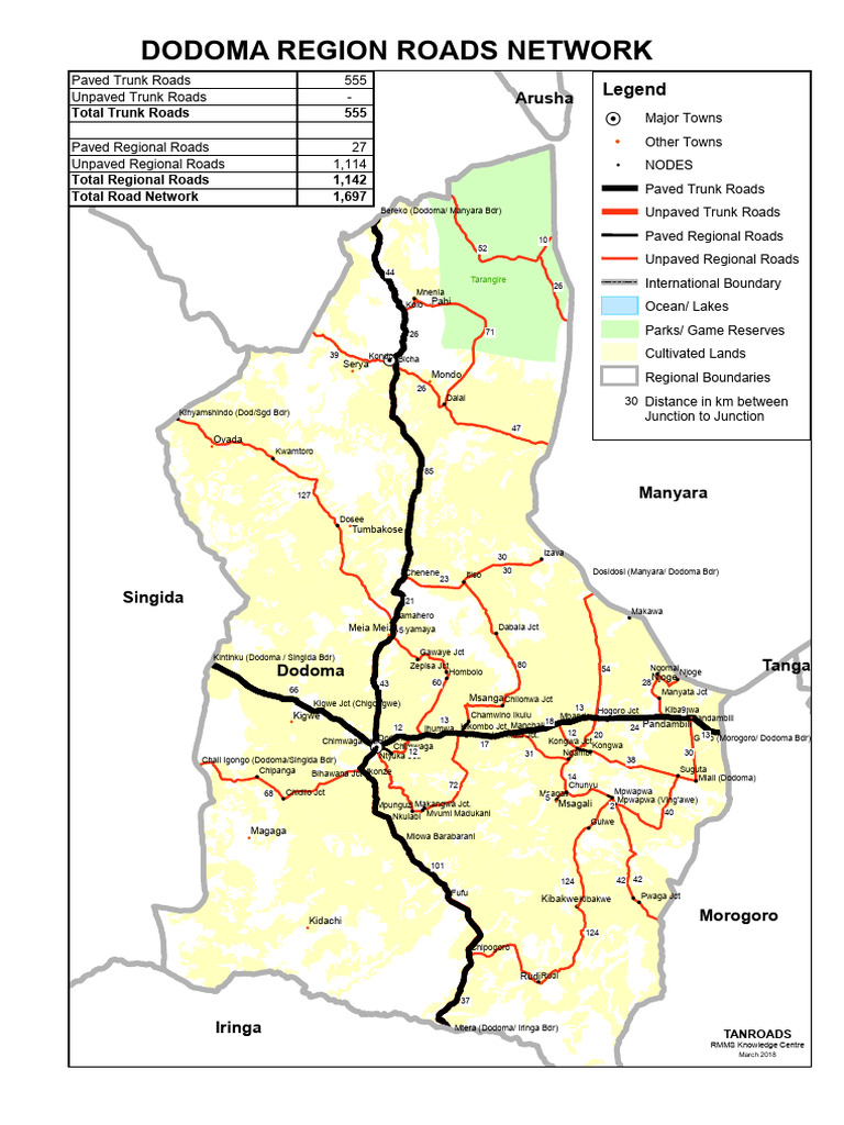 Dodoma Region Roads Network Map | PDF