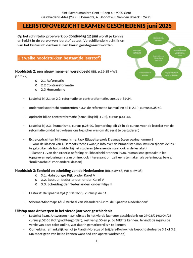 Leerstofoverzicht + Tips 4DES PW GESCHIEDENIS JUNI 2025 | PDF
