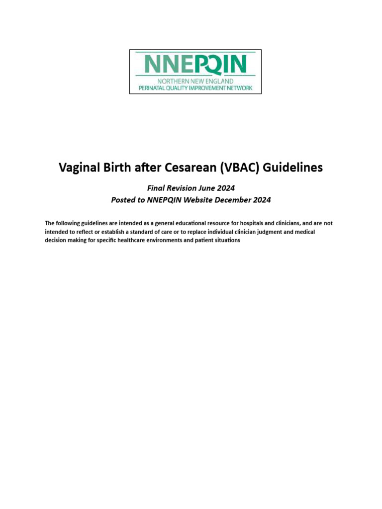2024 FINAL VBAC Guideline Revision For NNEPQIN Website Complete | PDF | Childbirth | Caesarean ...