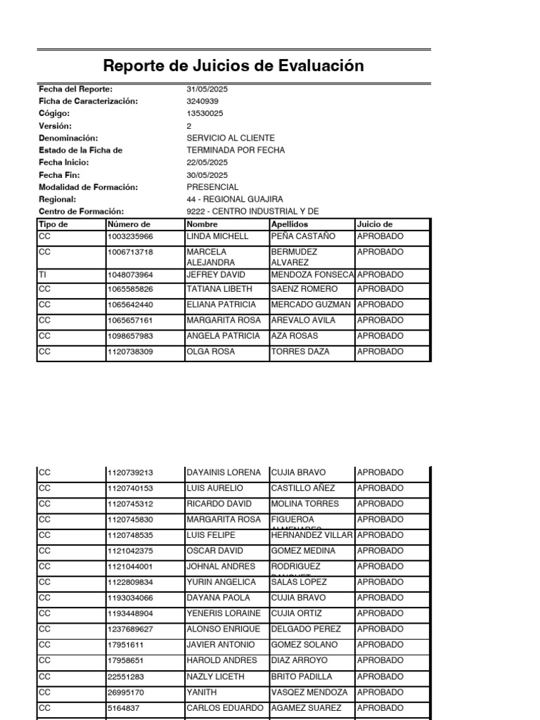 Reporte de Juicios Evaluativos Serivio Al Cliente | PDF
