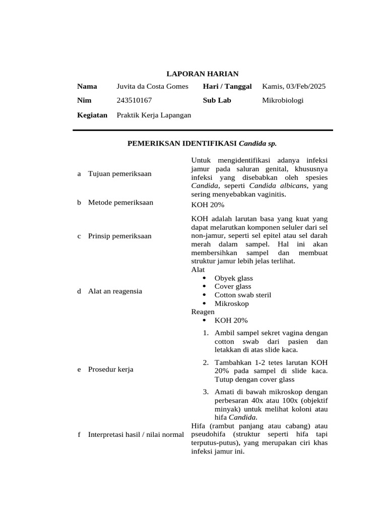 Identifikasi Infeksi Candida sp. pada Wanita | PDF