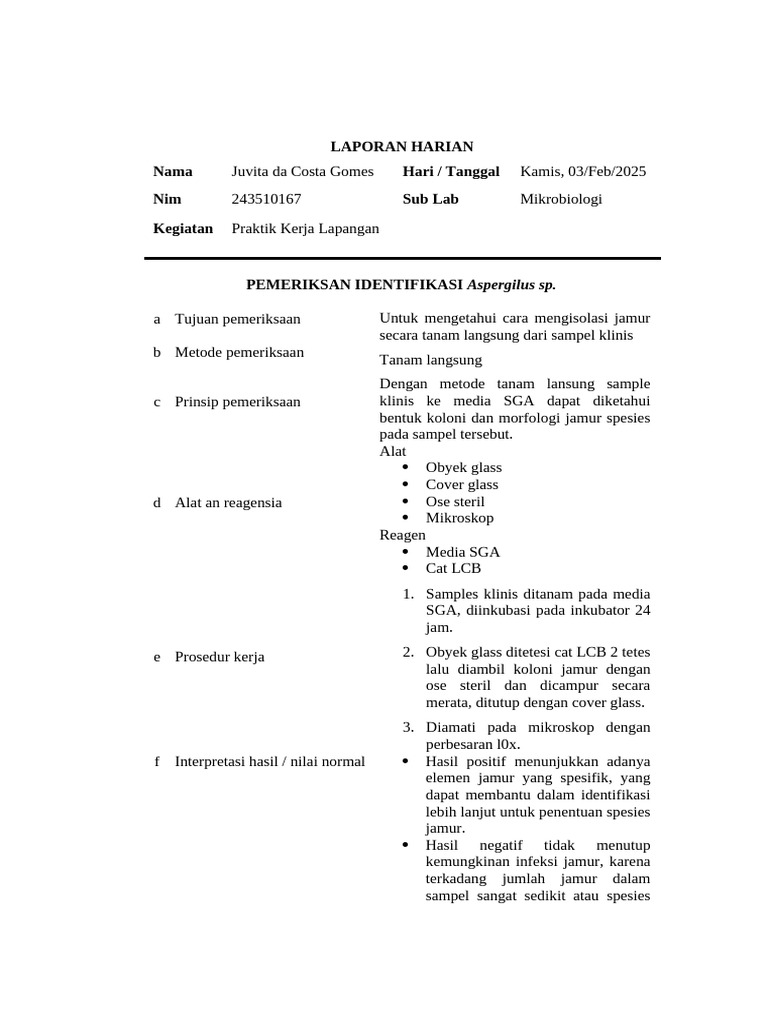 Identifikasi Pemeriksaan Langsung Jamur | PDF