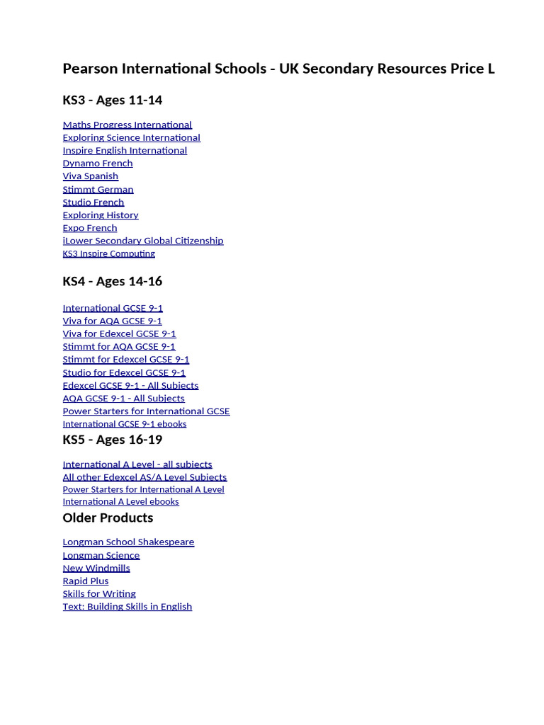 Pearson UK Secondary Resources Price List 2024 | PDF | Textbook | Books