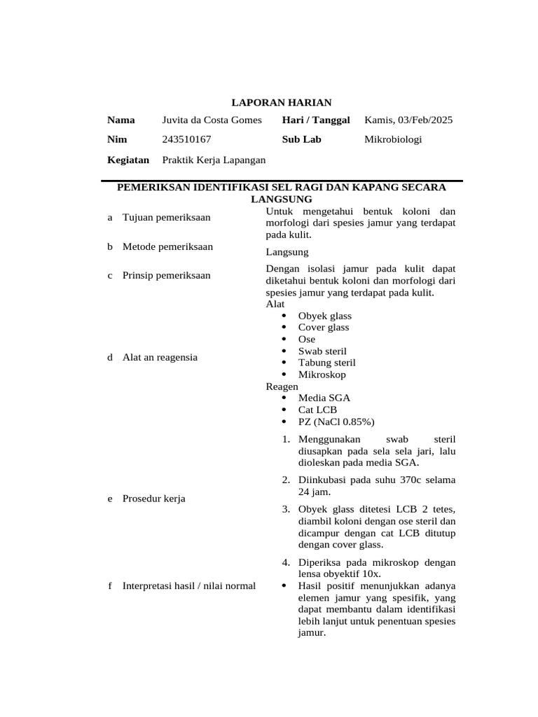 Pemeriksaan Sel Ragi Dan Kapang Secara Langsung | PDF