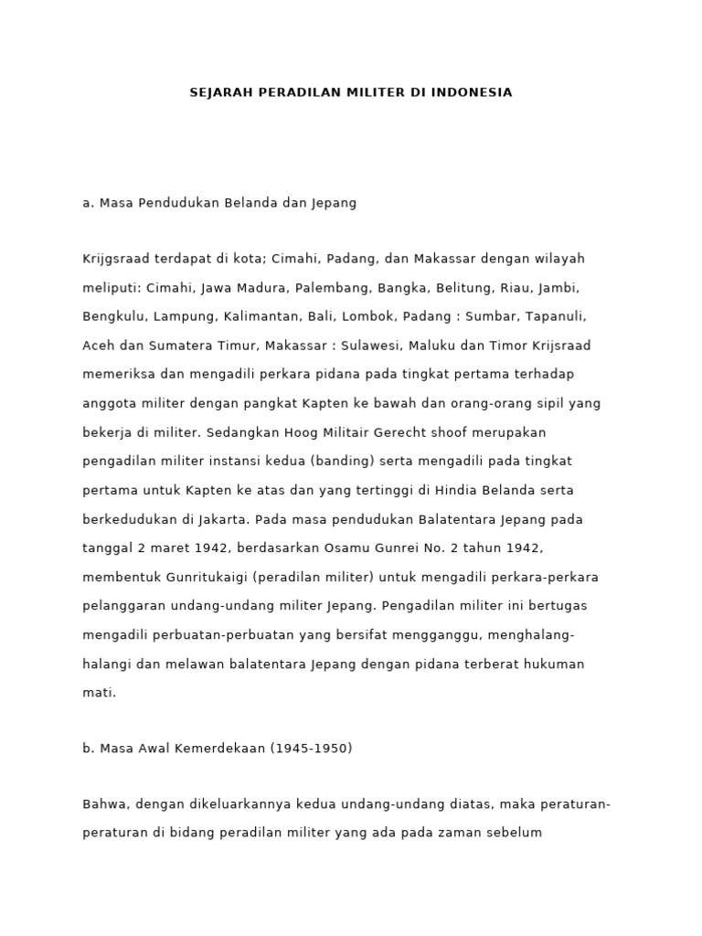Sejarah Peradilan Militer Di Indonesia | PDF