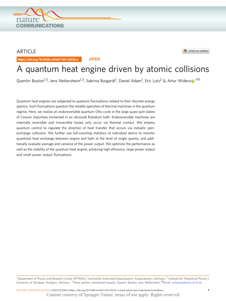 A Quantum Heat Engine Driven by Atomic Collisions | PDF | Spin (Physics ...