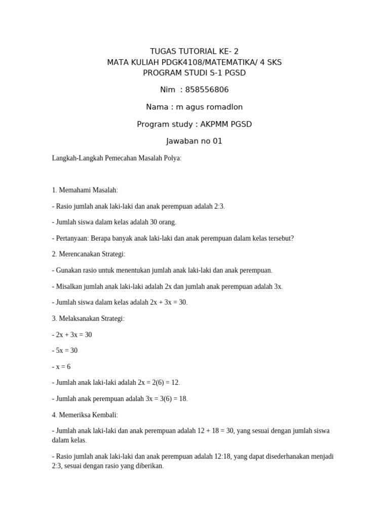 TUGAS TUTORIAL KE - 2 Matematika | PDF