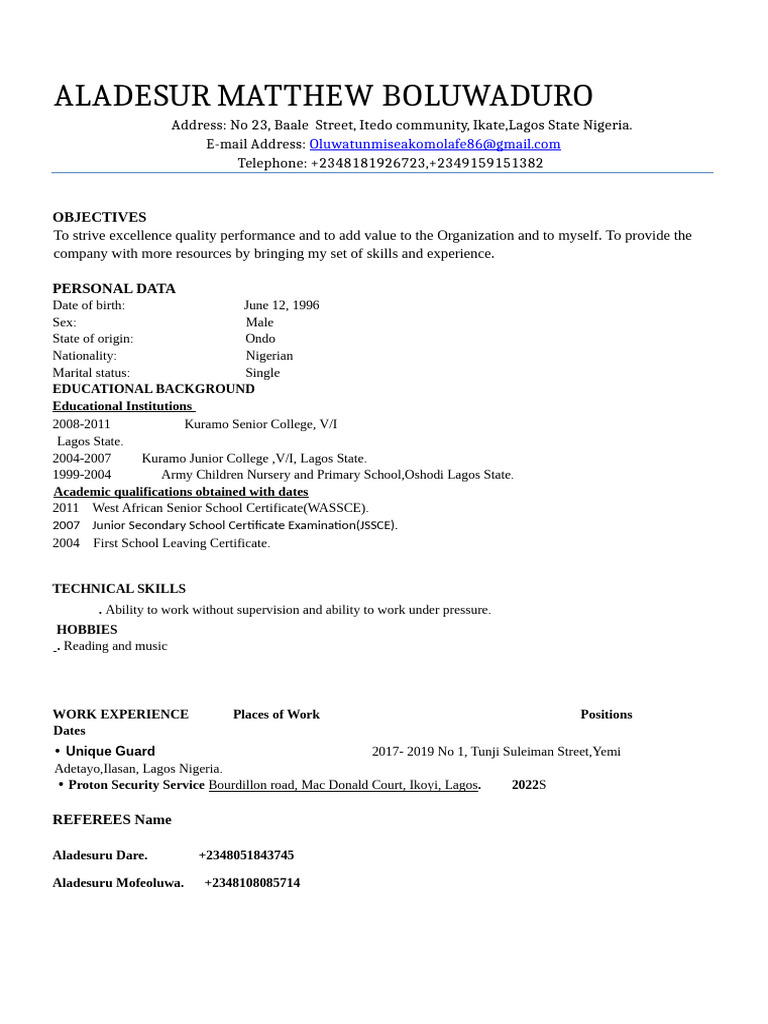 Falade Sunday a. Cv | PDF