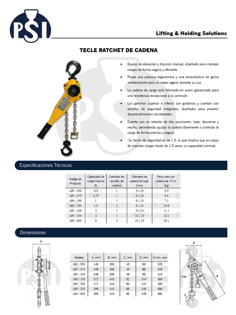 Tecle Ratchet de Cadena - Ficha Tecnica | PDF