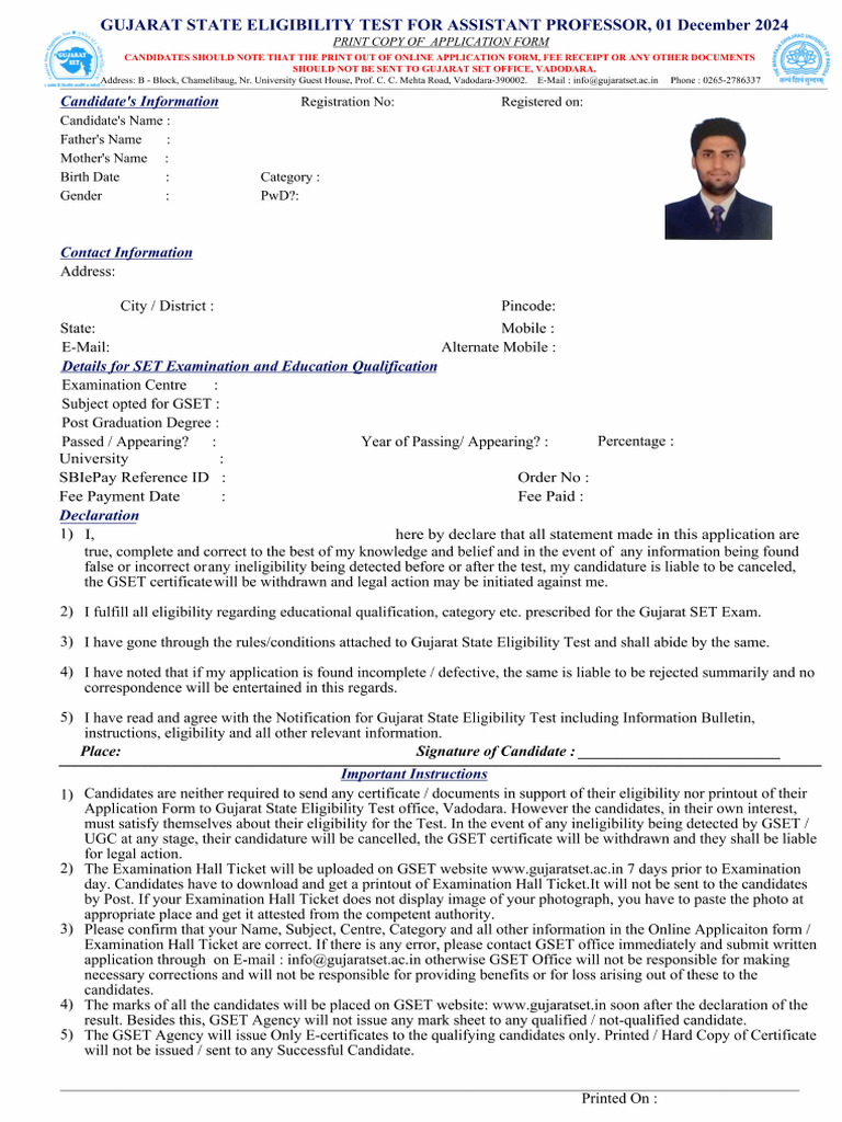GSET 2025 Fees and Form Details | PDF