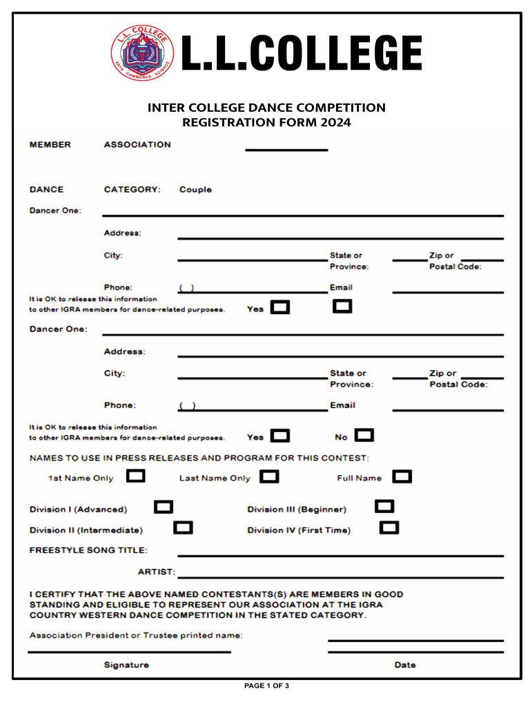 LL College Dance Form | PDF