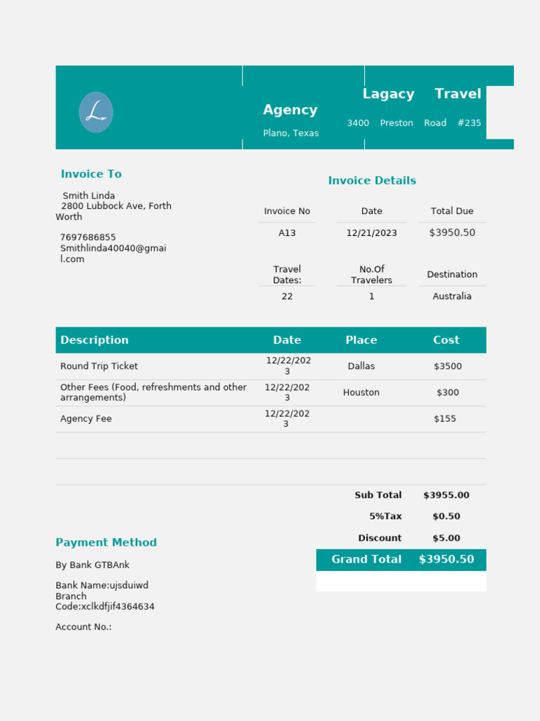 Travel Invoices Template | PDF | Payments