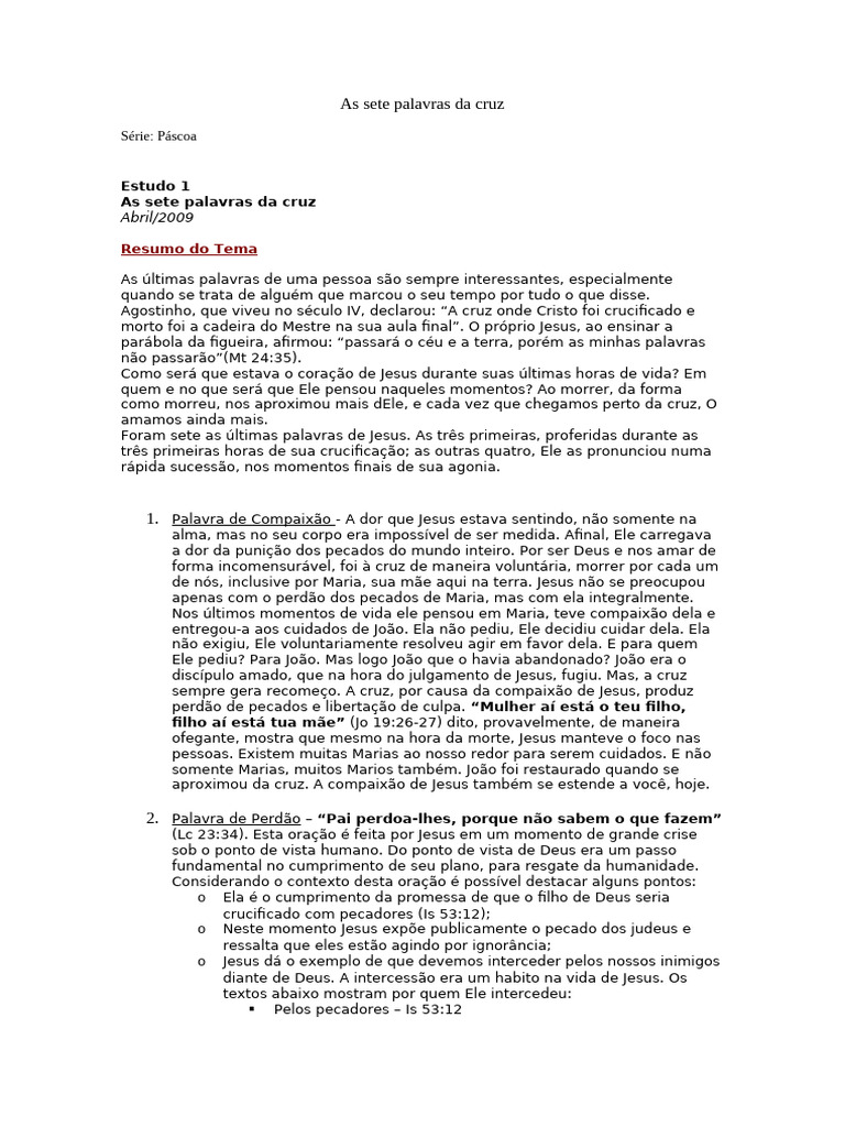 As sete palavras da cruz | PDF | Jesus | Pecado