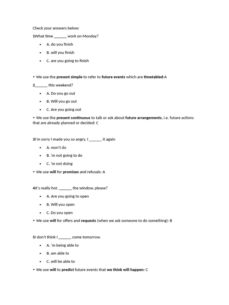 Future Simple vs. Be Going To Exercises | PDF