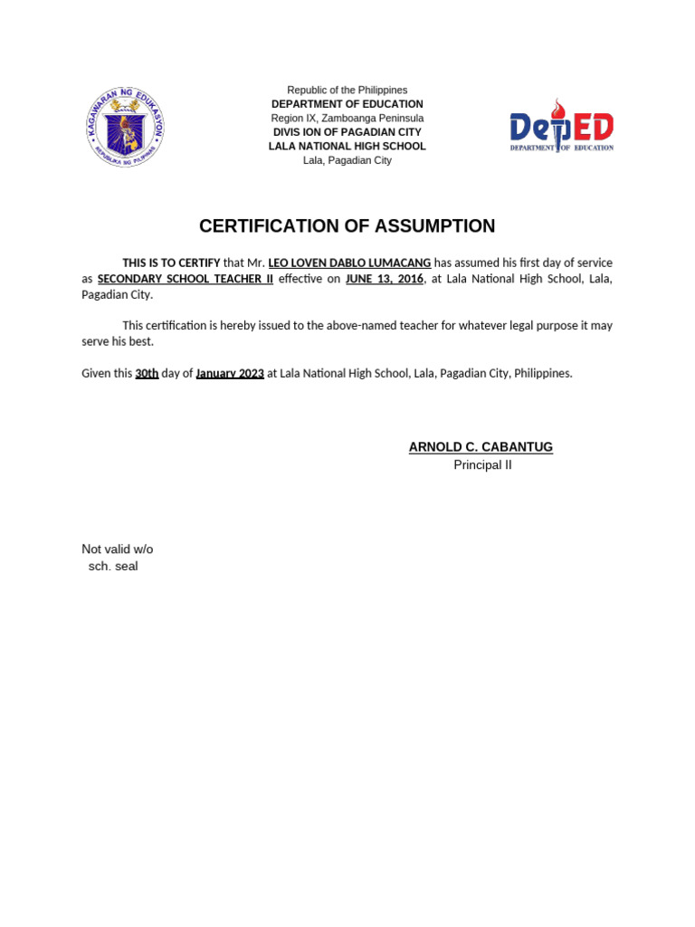 Assumption To Duty | PDF