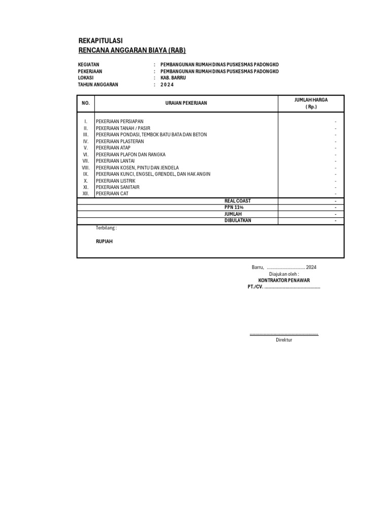 Boq PKM Padongko 2024 Rudis For Ulp | PDF