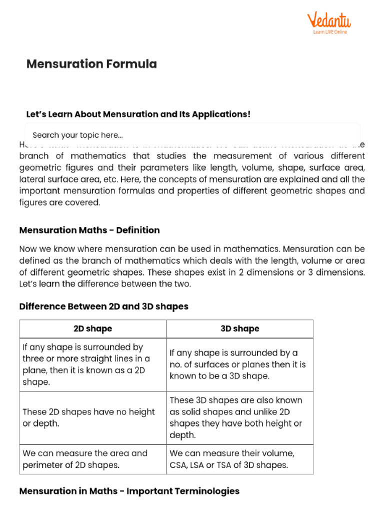 Mensuration Formula | PDF