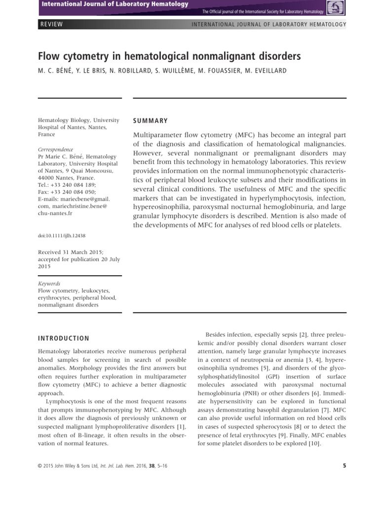 Int J Lab Hematology - 2015 - Béné - Flow Cytometry in Hematological Nonmalignant Disorders ...