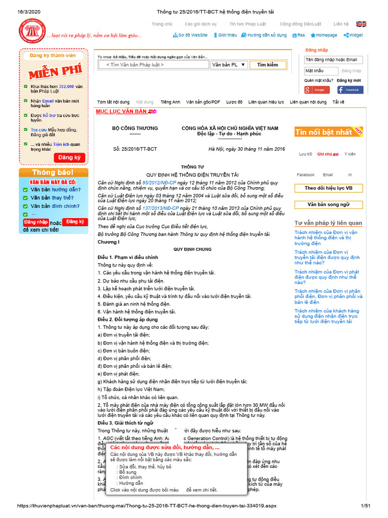 Thông Tư 25_2016_TT-BCT Hệ Thống Điện Truyền Tải | PDF