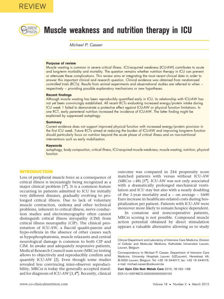 Nutrition Therapy and Muscle Weakness in ICU | PDF | Randomized ...