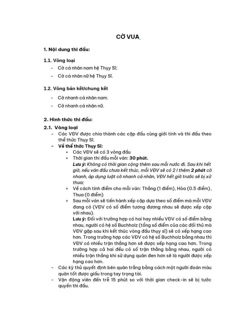 ĐIỀU LỆ CỜ VUA | PDF