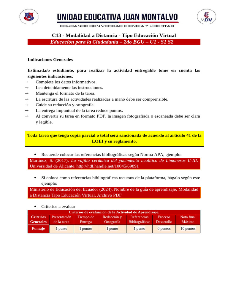 Tarea Ciudadanía 2do BGU U1 S1 S2 | PDF