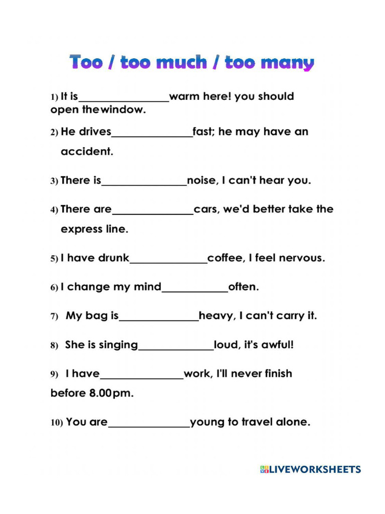 Adverbs - Too - Too Much - Too Many | PDF