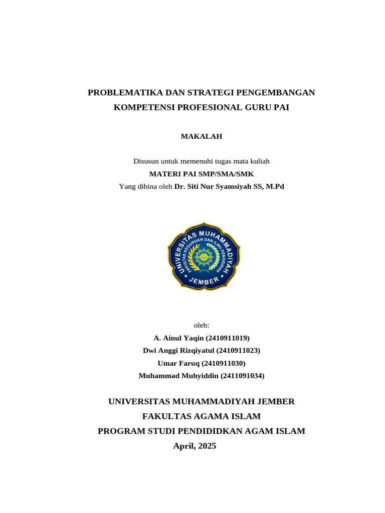 Problematika Dan Strategi Pengembangan Kompetensi Guru Pai | PDF