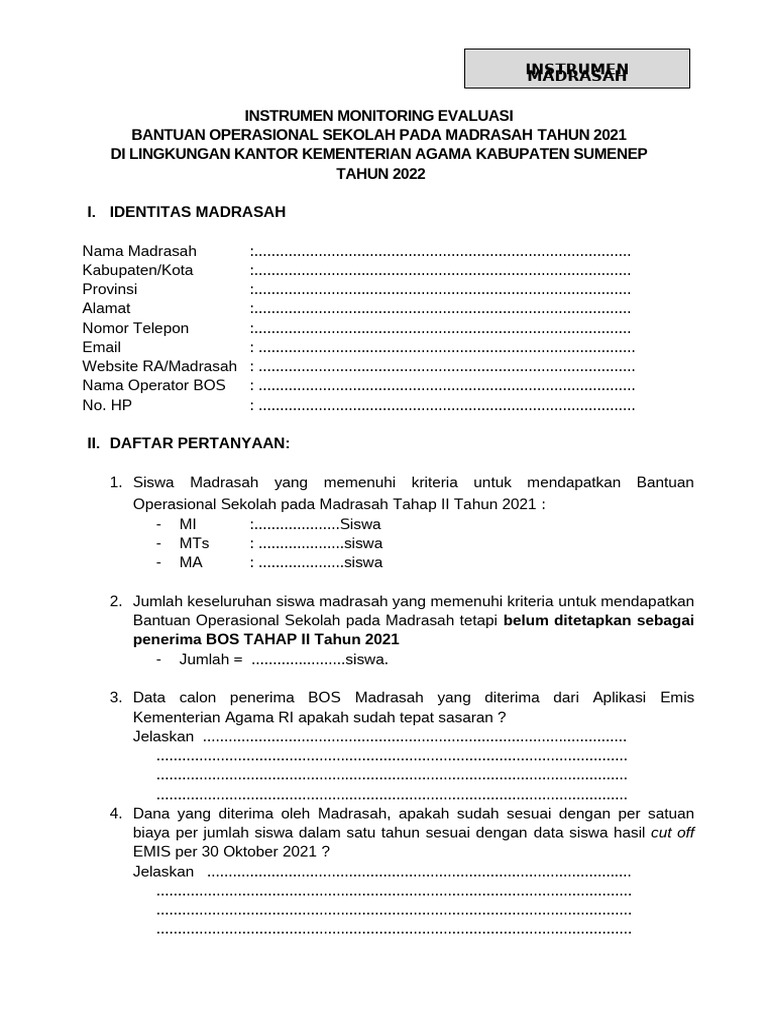 Instrumen Monev BOS 2025 | PDF